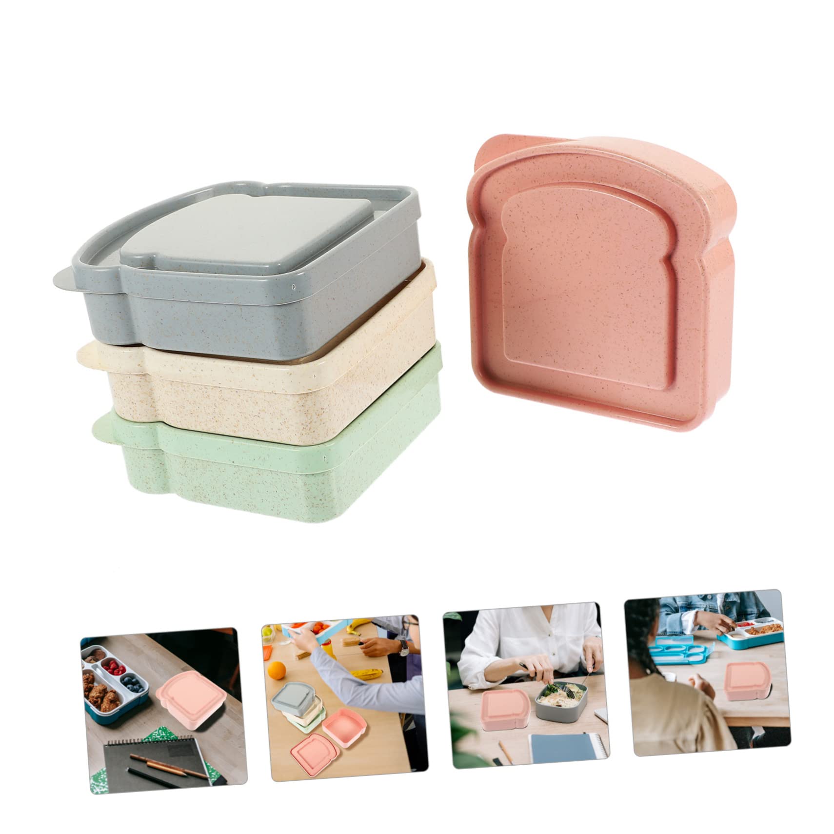 KICHOUSE 4pcs Portable Sandwich Containers Toast Shape Food Storage Holders for Camping Picnics and Meal Prep Bread Snacks and Fruits Sealing Box Kitchen Supplies