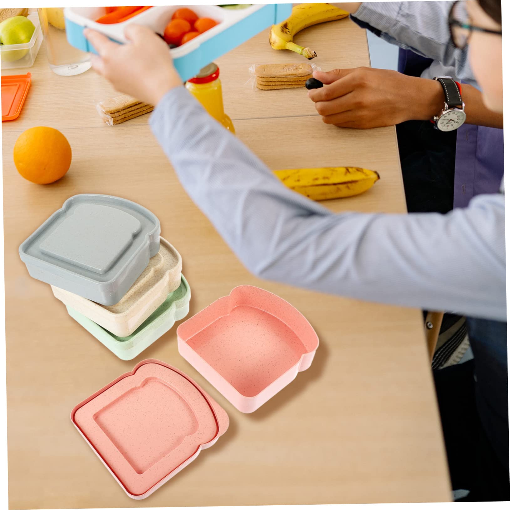 KICHOUSE 4pcs Portable Sandwich Containers Toast Shape Food Storage Holders for Camping Picnics and Meal Prep Bread Snacks and Fruits Sealing Box Kitchen Supplies