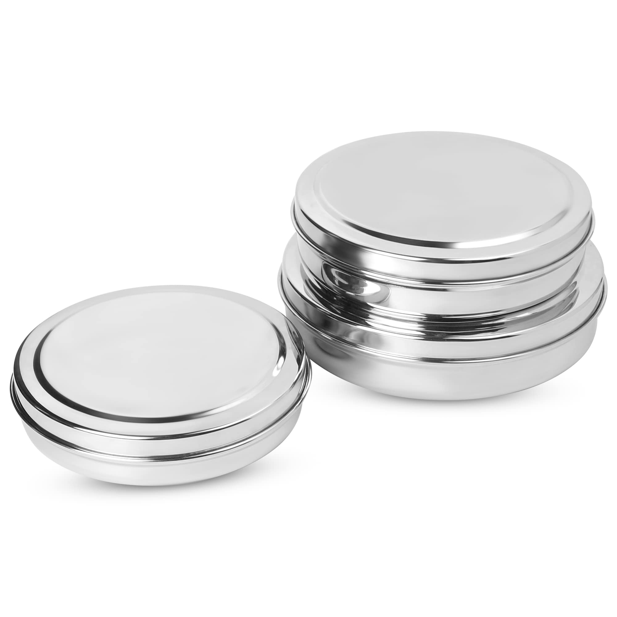 KSJONE Stainless Steel Chocolate Flat Slim and Sleek Canisters/Puri Dabba/Storage Containers Set of 3 Pcs Big Set (23 Oz, 30 Oz, 40 Oz)