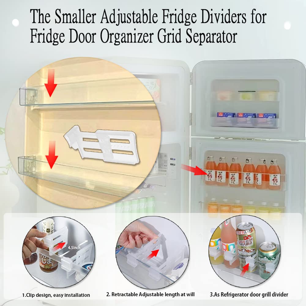 16Pcs Fridge Divider set, 8 Bigger Refrigerator Dividers for Glass Shelves in Freezer Cupboard Cabinet Drawer, with 8 Smaller Adjustable Fridge Dividers for Fridge Door Organizer Grid Separator.