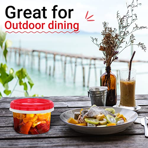 [Red - 12 Pk] Airtight Deli Containers with Lids Twist Lock Top Clear Food Storage for Meal Prep Snacks and Leftovers Freezer and Microwave Safe Stackable Leak-Resistant and 12 Pc. Set (16 Ounce)