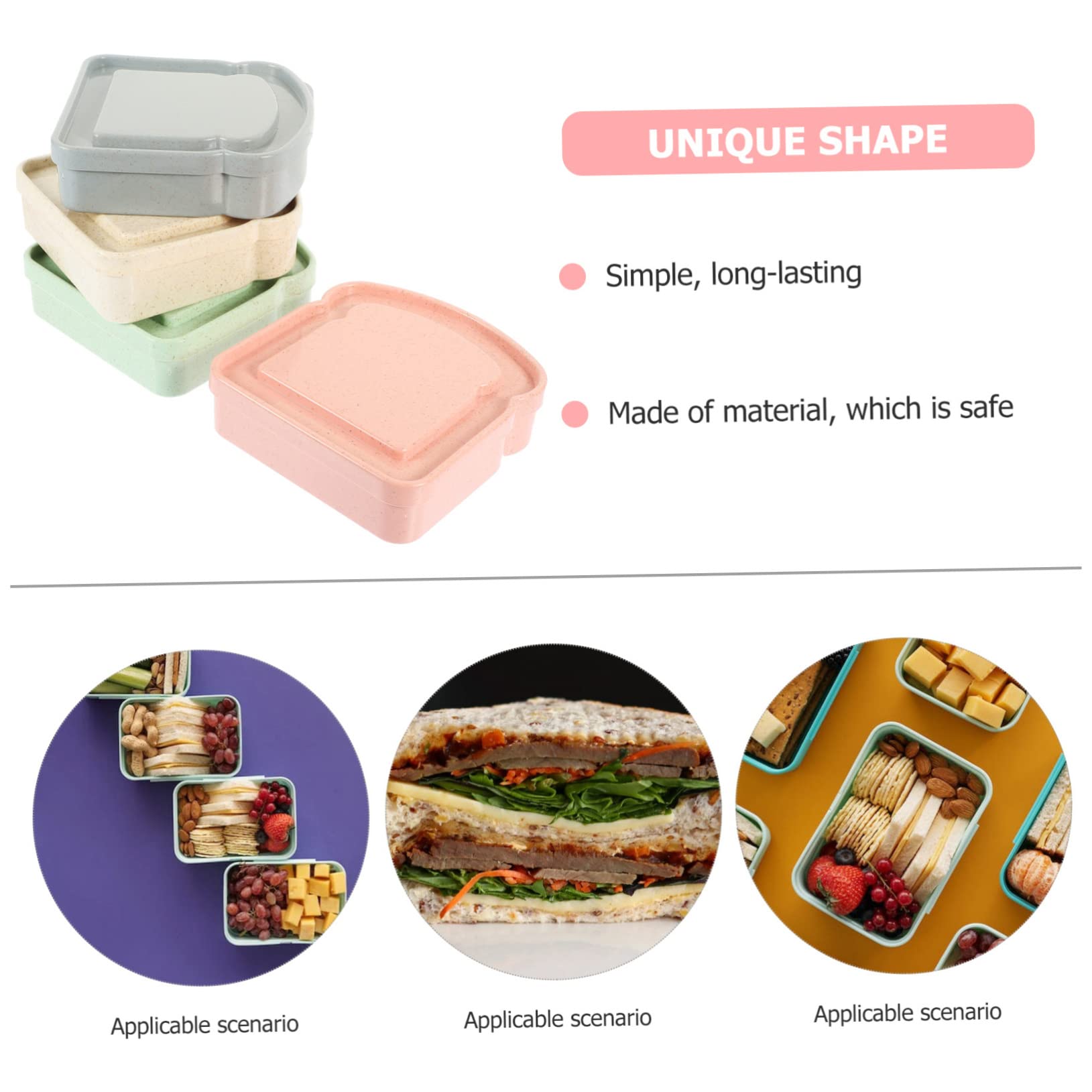 KICHOUSE 4pcs Portable Sandwich Containers Toast Shape Food Storage Holders for Camping Picnics and Meal Prep Bread Snacks and Fruits Sealing Box Kitchen Supplies