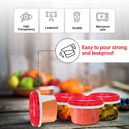 [Red - 12 Pk] Airtight Deli Containers with Lids Twist Lock Top Clear Food Storage for Meal Prep Snacks and Leftovers Freezer and Microwave Safe Stackable Leak-Resistant and 12 Pc. Set (16 Ounce)
