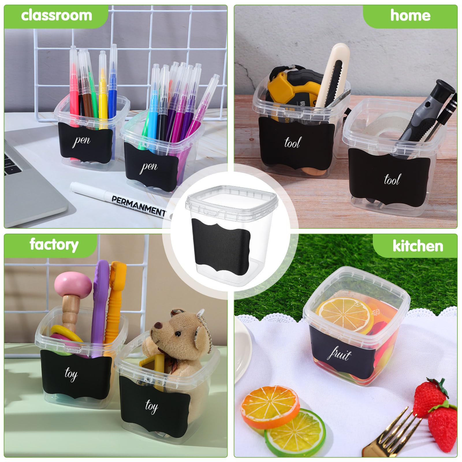Jinei 50 Pcs Plastic Deli Containers with Lids Clear Square Food Storage Containers Stackable Airtight Square Container with Lids with 9 Labels and Marker for Kitchen Storage Meal Take out (8 oz)
