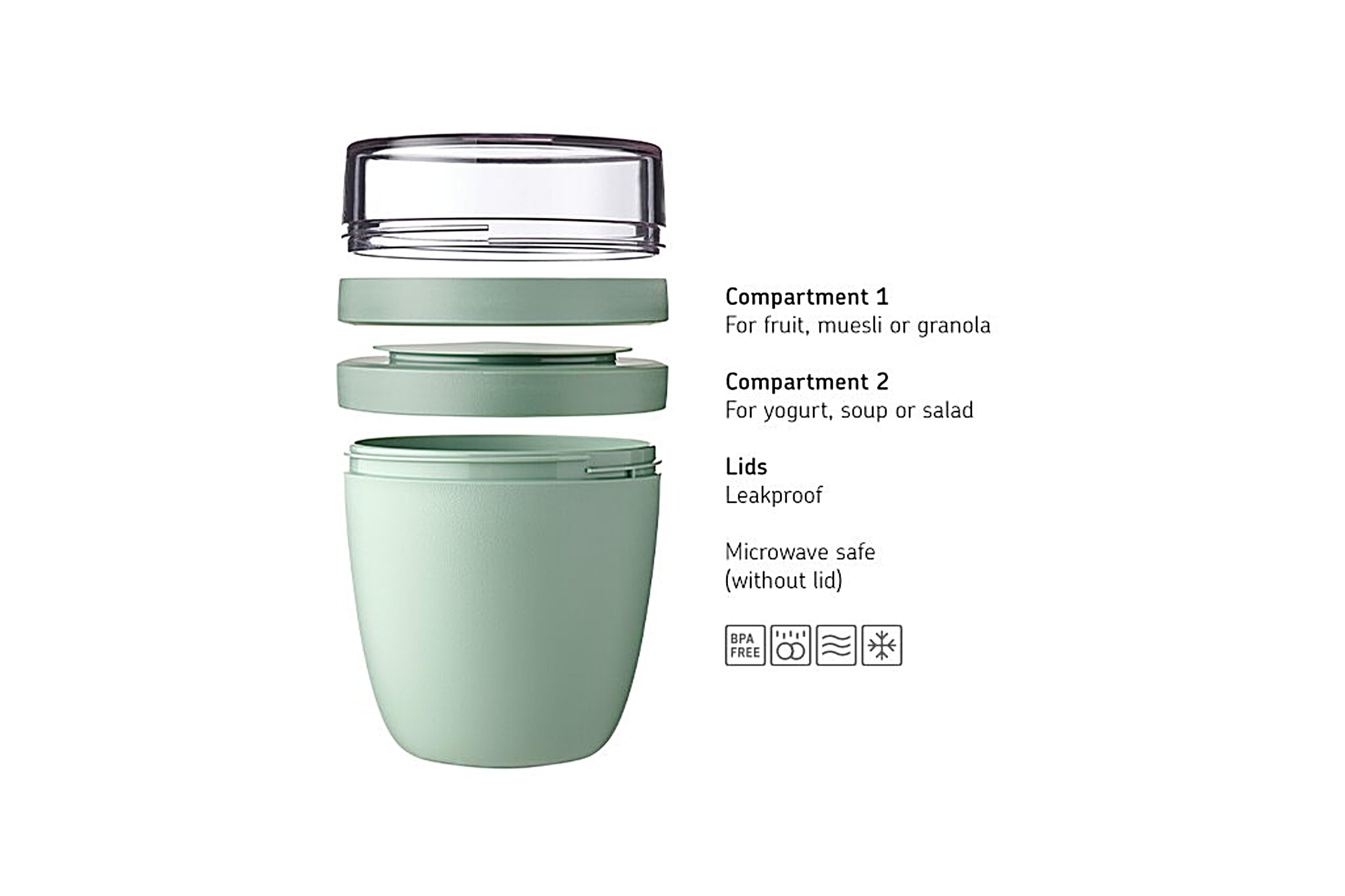 Mepal overnight oats jar - Practical Yoghurt Cup & Muesli Cup - Separate Compartments for Yoghurt & Muesli - Suitable for Freezer, Microwave & Dishwasher - 500 ml + 200 ml - Nordic Black