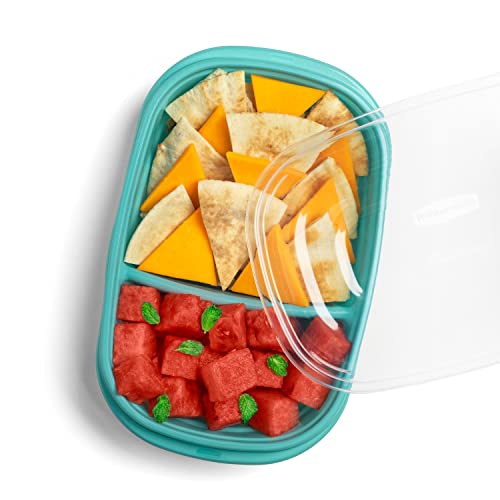2 Sets of Rubbermaid TakeAlongs On the Go Food Storage and Meal Prep Containers, 3.7 Cup Divided Rectangle, 3-Pack, Teal Splash