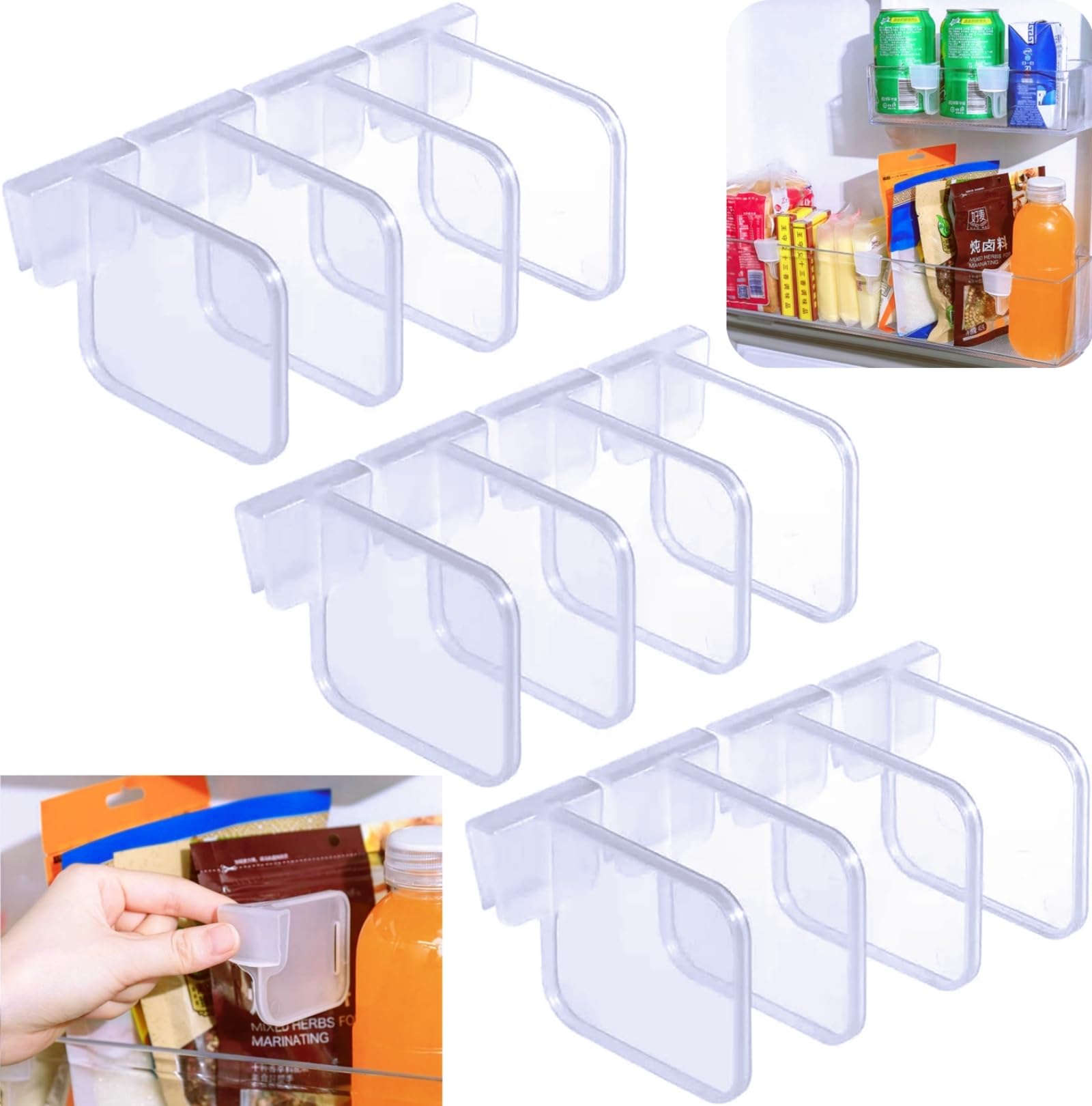 ADVOK Refrigerator Dividers Organizer, 12Pcs Plastic Hanging Ornament, Adjustable Snap-on Storage Box, Fridge Door Space Separators, Kitchen Pantry Gadget