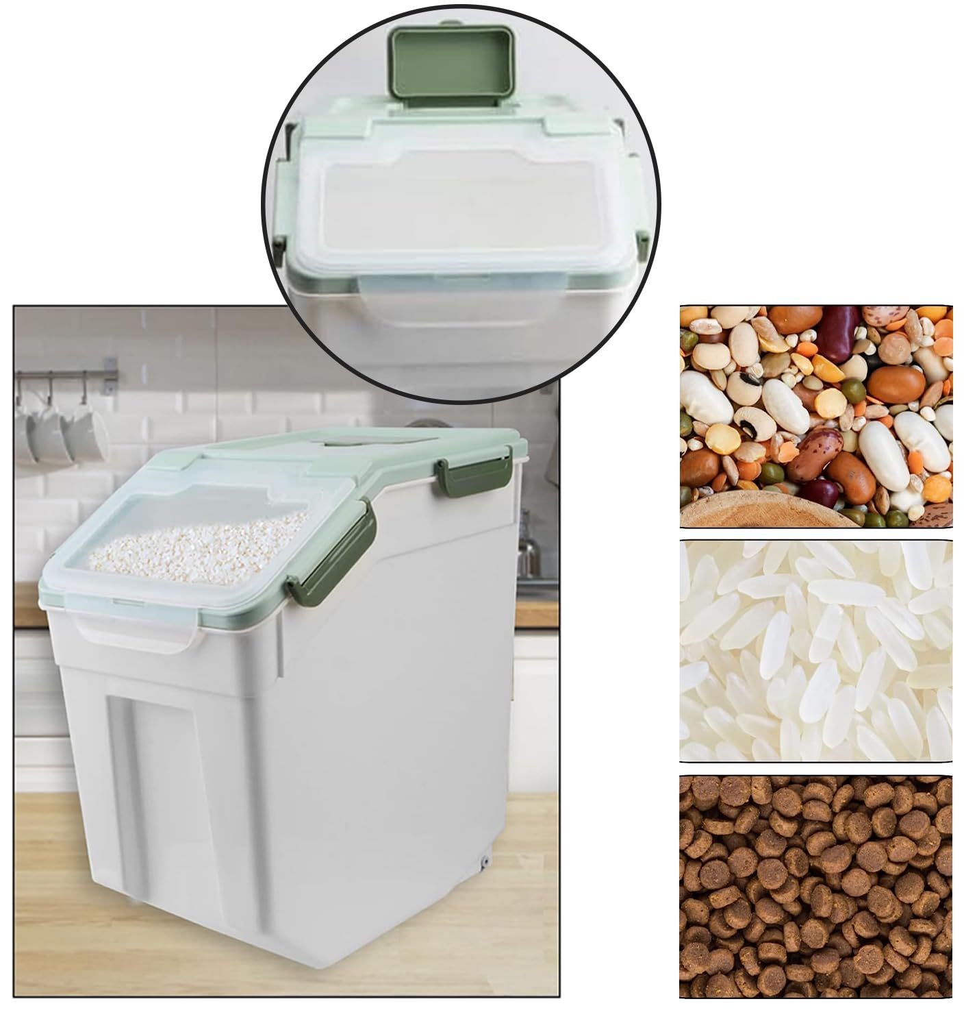 YXQ 25LB Large Flour Storage Container Bin ,2 Pack Airtight Plastic with Wheels Seal Locking Lid Dispenser Organizer Storage Bin with Measuring Cup & Scoop for Flour, Rice, Grain 50LBS Total