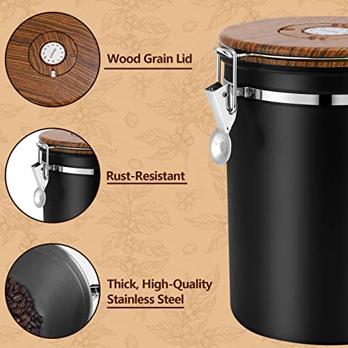 ZWOOS 2 lbs Coffee Canister for Ground Coffee, Coffee Bean Containers, Coffee Storage Airtight Canister with Scoop, 2800 ml (Black+Wood Print Lid)