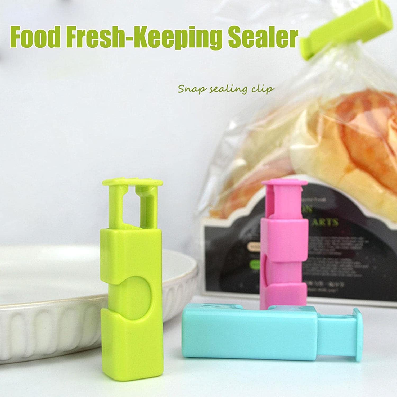 Bread Bag Seal Clip Squeeze and Lock Bread Bag Clips for Food Storage, Reusable Easy Squeeze & Lock for Snack Food Bread Bag, Plastic Bag Clip Strong Moistures-Proof Fresh-Keeping Sealing Clip