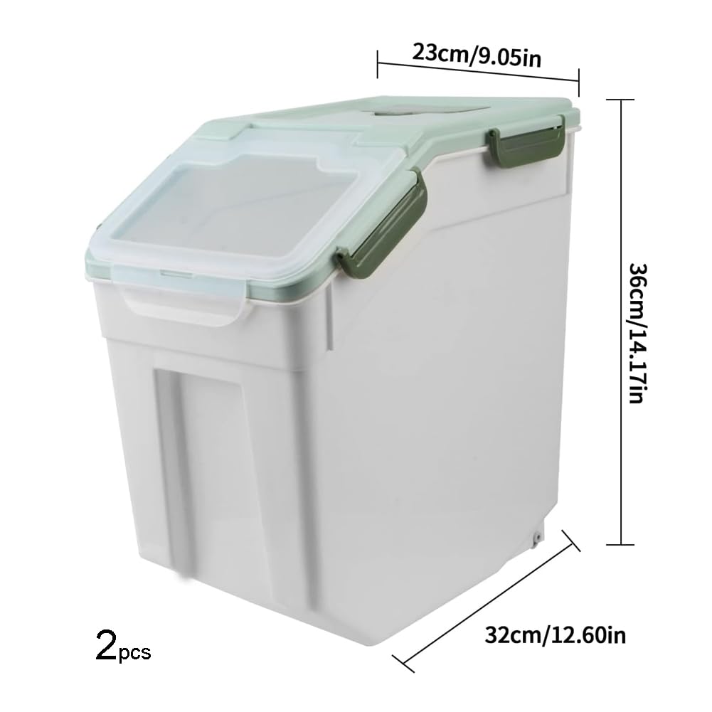 YXQ 25LB Large Flour Storage Container Bin ,2 Pack Airtight Plastic with Wheels Seal Locking Lid Dispenser Organizer Storage Bin with Measuring Cup & Scoop for Flour, Rice, Grain 50LBS Total