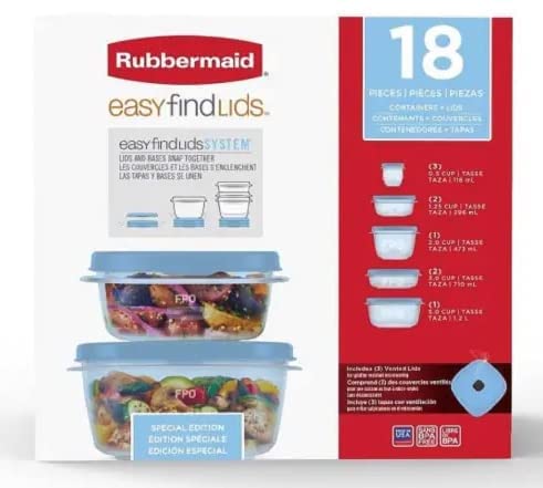 Rubbermaid Easy Find Lids Food Storage-Containers, Special Edition, Ice Blue, 18-Piece Set