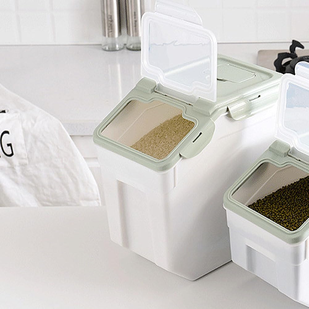 YXQ 25LB Large Flour Storage Container Bin ,2 Pack Airtight Plastic with Wheels Seal Locking Lid Dispenser Organizer Storage Bin with Measuring Cup & Scoop for Flour, Rice, Grain 50LBS Total