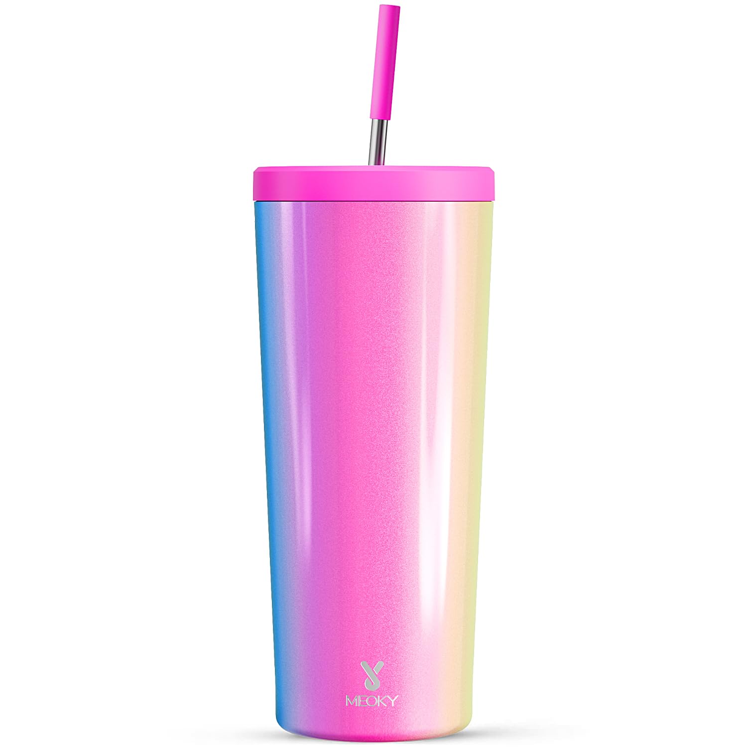 Meoky 24 oz Insulated Tumbler with Lid and Straw, Stainless Steel Vacuum Insulated Tumbler, Keeps Cold for 24 Hours, 100% Leak Proof, Fits in Car Cup Holder (Carnival)