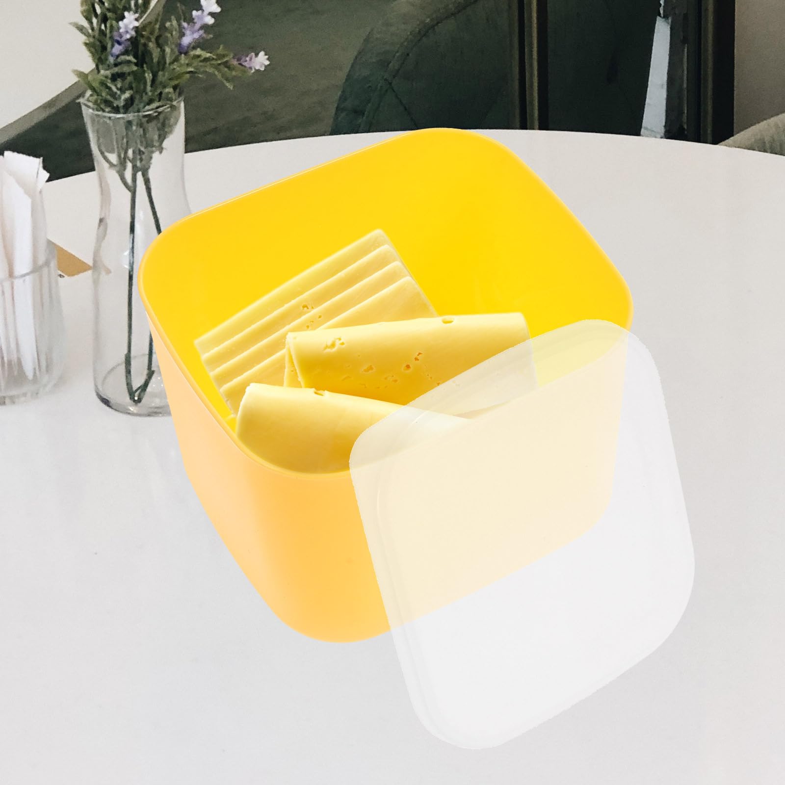 UPKOCH Cream Cheese Plastic Cheese Storage Containers with Lid Cheese Slice Holder Airtight Cheese Box for Fridge Kitchen Counter Yellow L Mini Fridge
