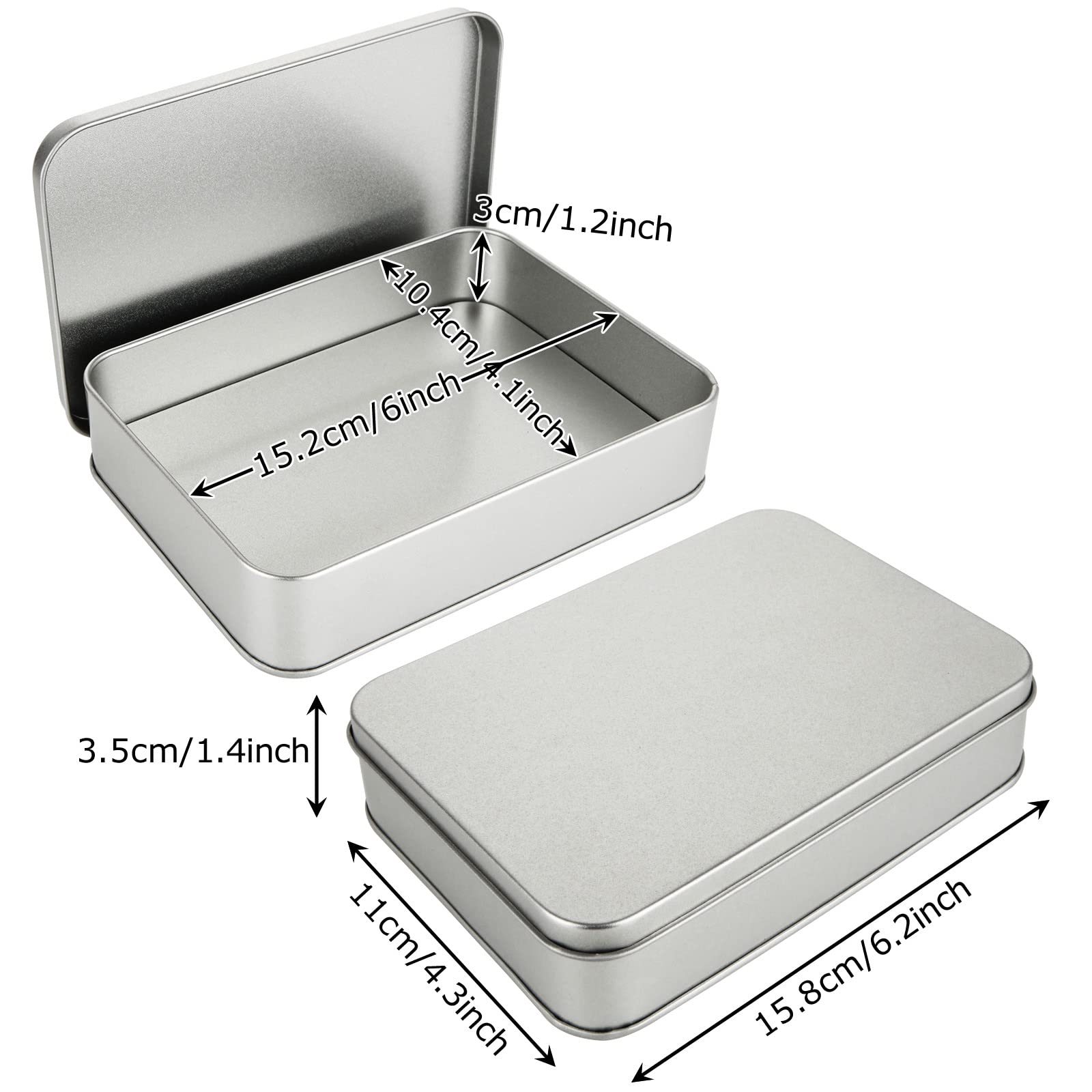 ACXFOND 8 Pack Empty Metal Tins Box with Lid - Cookie Tins Silver Metal Rectangular Tin Box Lids for Treats, Gifts, Favors, Candle and Crafts (6.2 x 4.3 x 1.4 Inches)