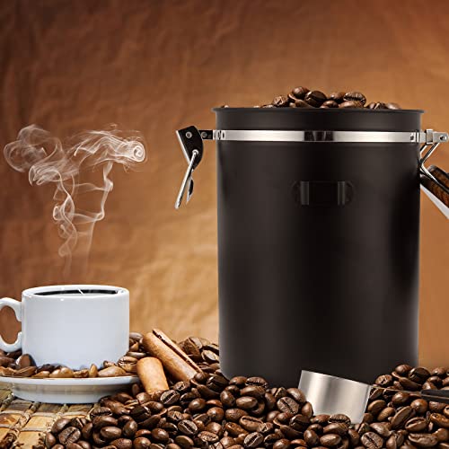 ZWOOS 2 lbs Coffee Canister for Ground Coffee, Coffee Bean Containers, Coffee Storage Airtight Canister with Scoop, 2800 ml (Black+Wood Print Lid)
