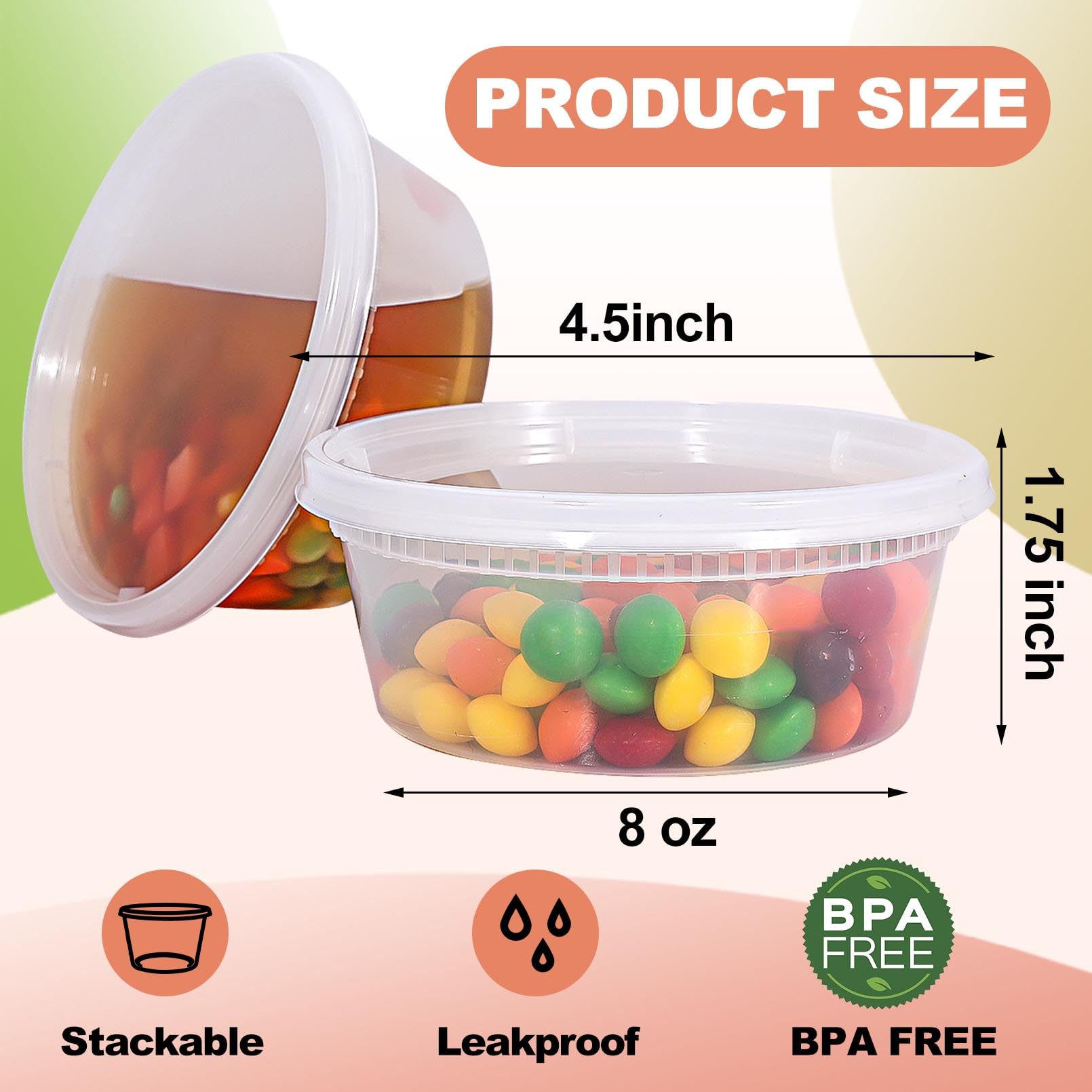 RAIHOMKIT 48 Pack Food Storage Containers with Lids,8 oz Deli Containers,8oz Plastic Containers,Deli Food Storage Containers with Airtight Lids,Meal Prep Containers,BPA Free,Microwave/Freezer Safe