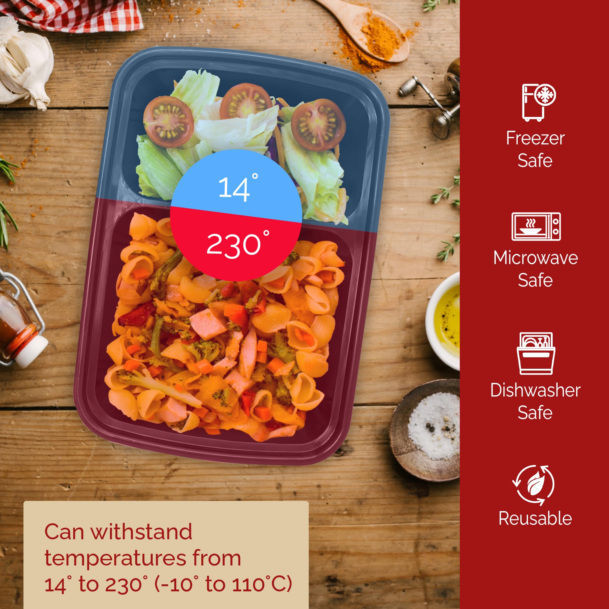 Reli. Meal Prep Containers 32 oz (25 Pack) 2 Compartment Meal Prep Containers Reusable, Microwave Safe | Plastic Togo Box for Food | Boxes for Takeout, To Go, Leftover, Food