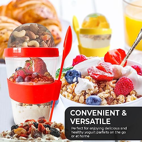 Minial Wave Pack of 4 Yogurt Parfait Cups with Lids and Spoon - Portable and Reusable - Ideal for Breakfast, Snacks, and On-the-Go crunch cup - Versatile Set of Overnight Oats Containers with Lids