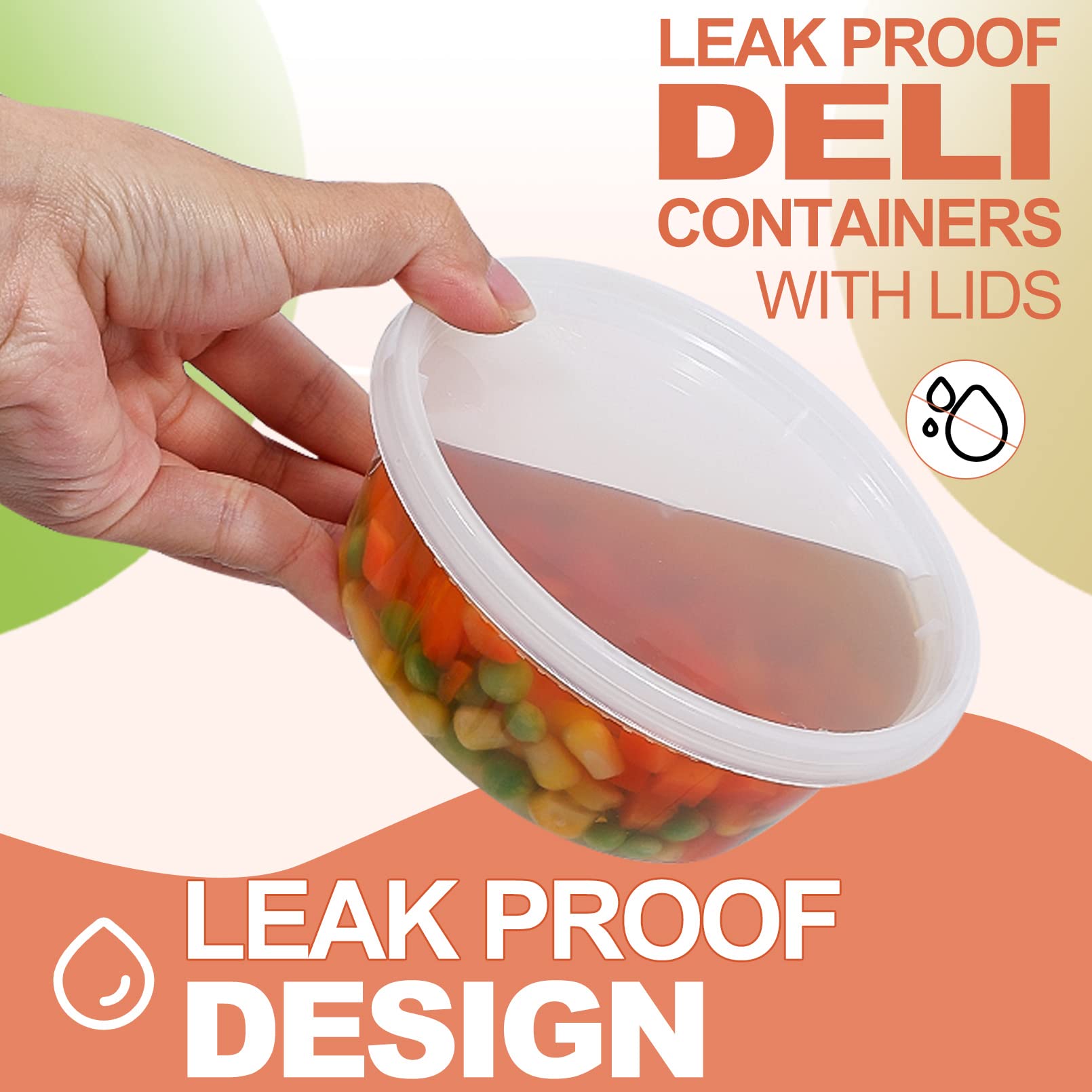 RAIHOMKIT 48 Pack Food Storage Containers with Lids,8 oz Deli Containers,8oz Plastic Containers,Deli Food Storage Containers with Airtight Lids,Meal Prep Containers,BPA Free,Microwave/Freezer Safe