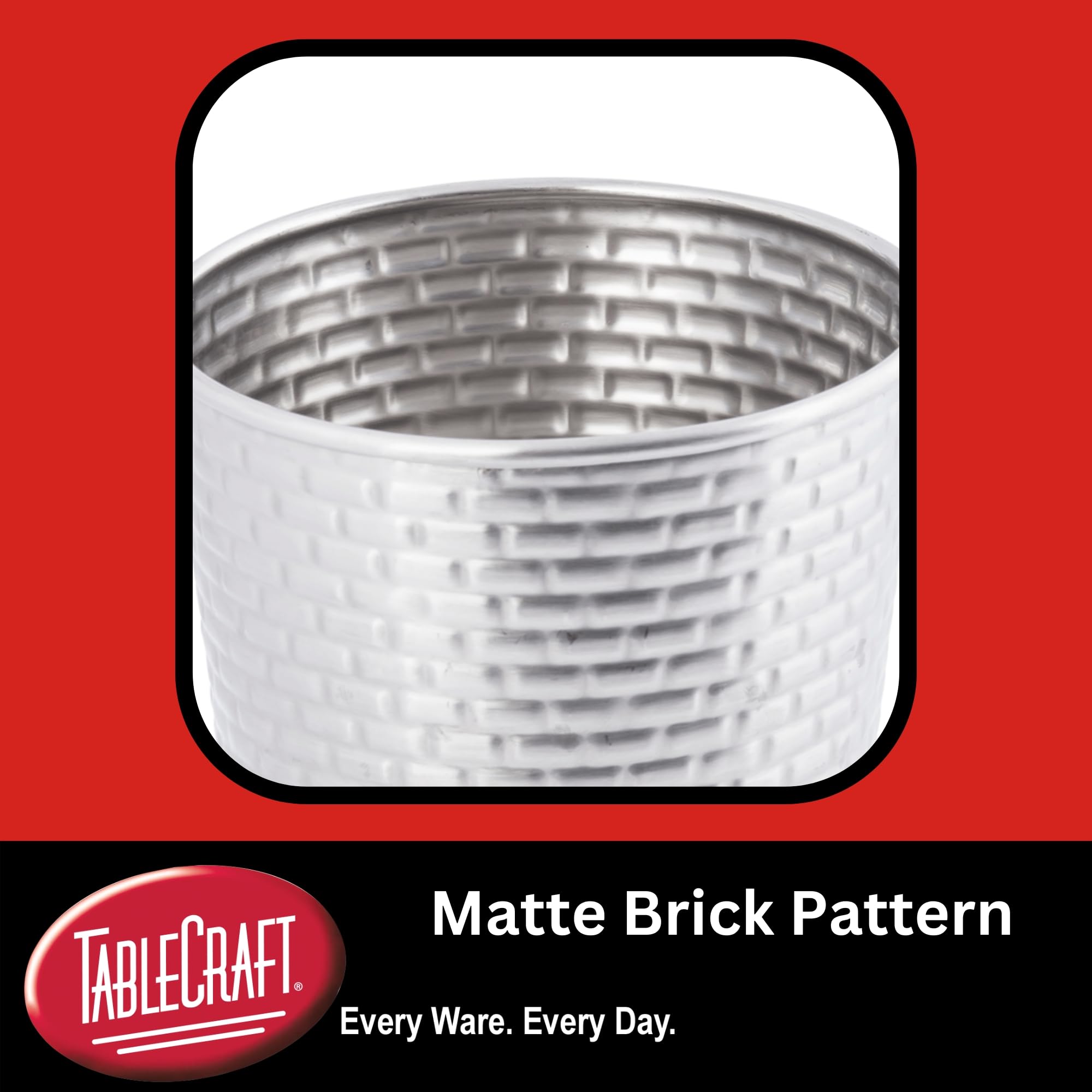 TableCraft GTSS45 Brickhouse Collection Cup, 23 oz., 4" Dia. x 4-1/2"H, Dishwasher Safe, Brick Pattern Texture, Stainless Steel