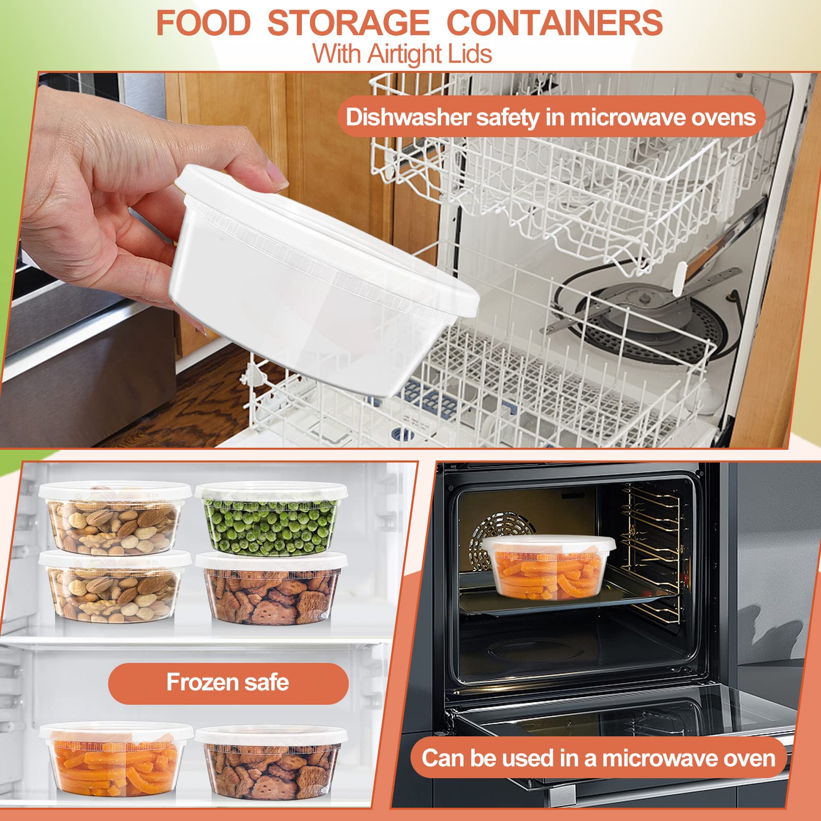 RAIHOMKIT 48 Pack Food Storage Containers with Lids,8 oz Deli Containers,8oz Plastic Containers,Deli Food Storage Containers with Airtight Lids,Meal Prep Containers,BPA Free,Microwave/Freezer Safe