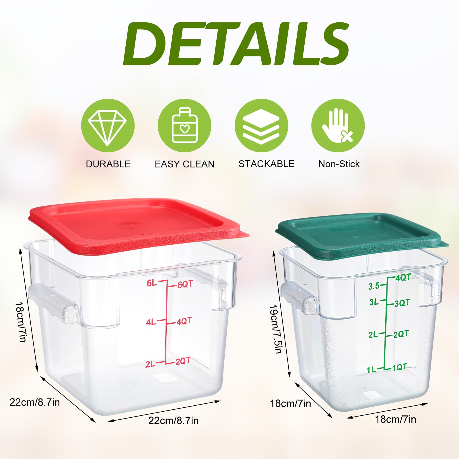 Lallisa 4 Pcs 6 Qt and 4 Qt Food Storage Containers with Lids and Handles Square Food Containers with Scales Polycarbonate Air Tight Containers for Home Storage Kitchen Restaurant