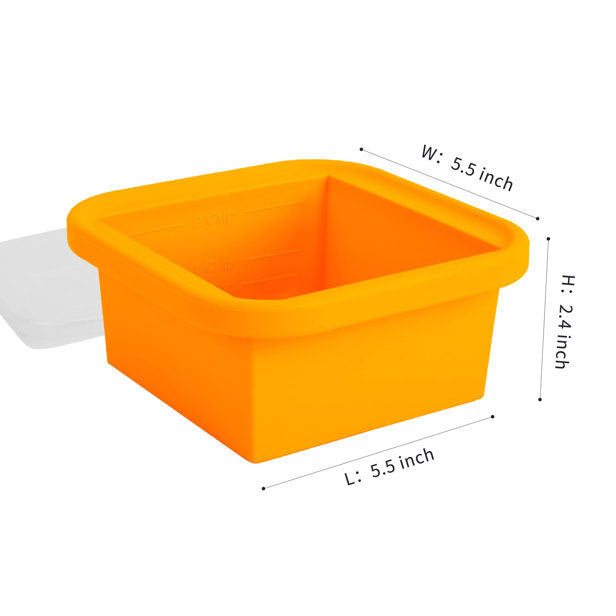 NAKTOW Silicone Freezing Tray with Lid - 2-Cup 4 Pack Freezer Containers,Make 1 Perfect Freezing,Storing Soups, Foods, Stews, Dips or Sauces Simple and Convenient Color Orange