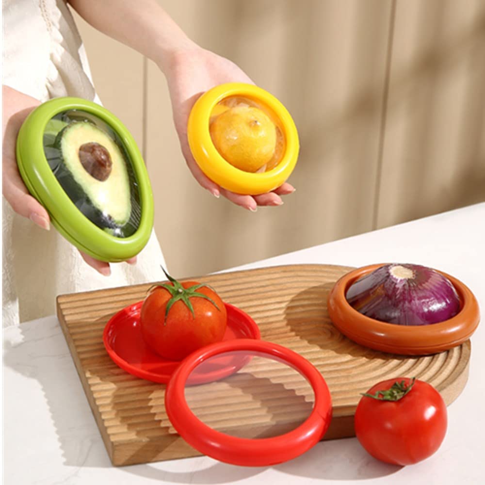 OUKEYI Fruit and Vegetable Storage Containers Reusable SiliconeRefrigerator Box Storage Bowls Saver Holder Keeper foronion, Tomato, Lemon, and avocado ,Refrigerator Vegetable Crisper 4Pieces