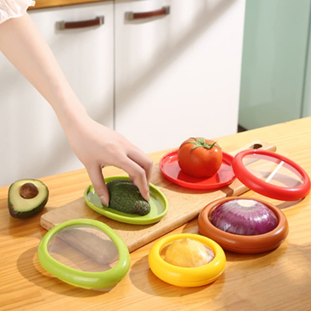 OUKEYI Fruit and Vegetable Storage Containers Reusable SiliconeRefrigerator Box Storage Bowls Saver Holder Keeper foronion, Tomato, Lemon, and avocado ,Refrigerator Vegetable Crisper 4Pieces