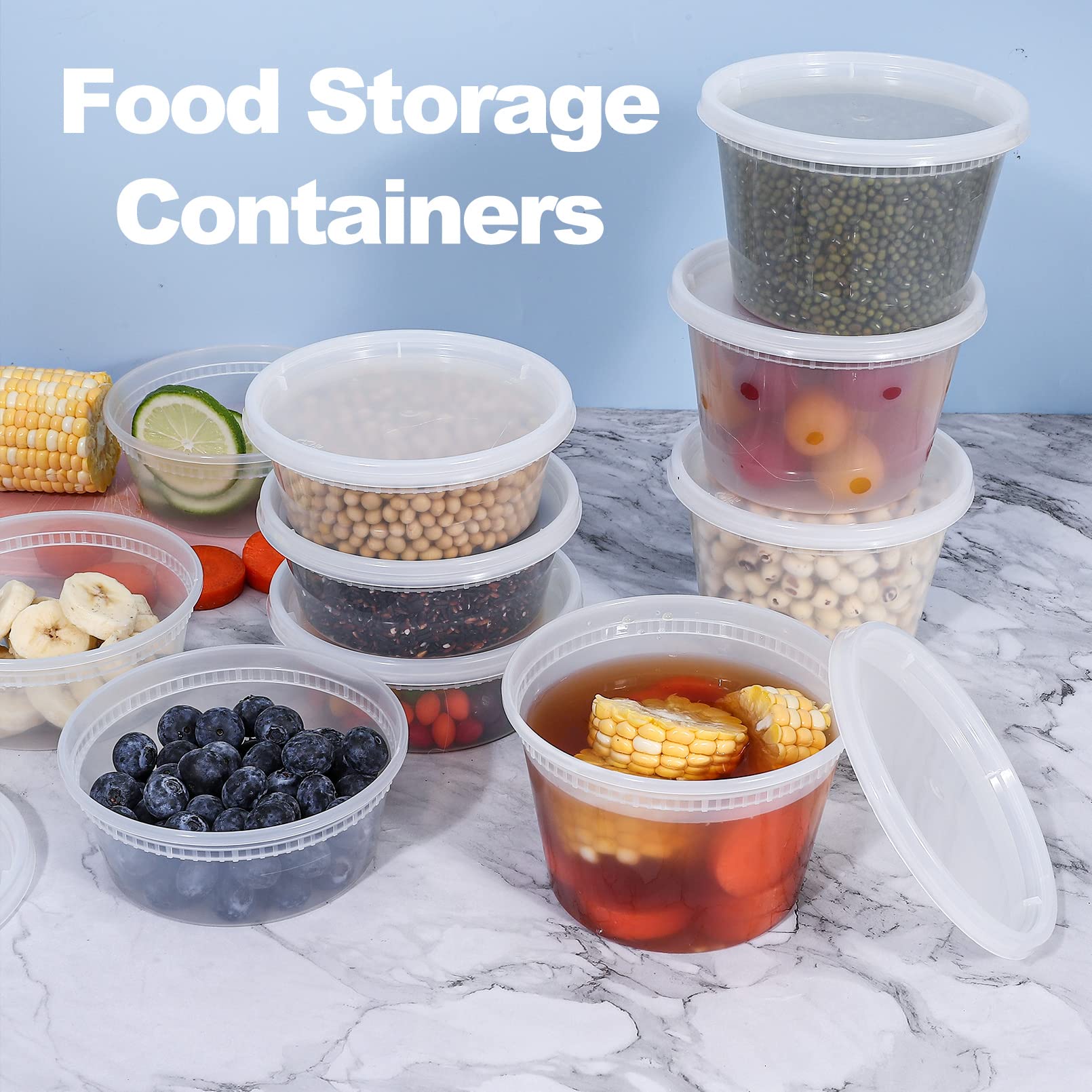 RAIHOMKIT 48 Pack Food Storage Containers with Lids,8 oz Deli Containers,8oz Plastic Containers,Deli Food Storage Containers with Airtight Lids,Meal Prep Containers,BPA Free,Microwave/Freezer Safe
