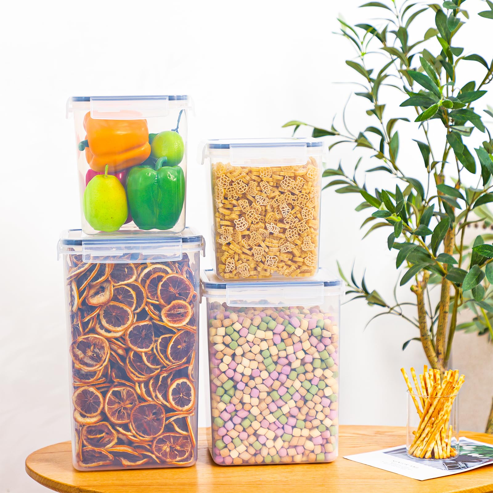Moretoes Cereal Containers Storage, 10pcs Large Plastic Airtight Food Storage Containers with Lids for Spaghetti Flour Sugar, 6.5L/2pk, 5.2L/2pk, 2.5L/5pk