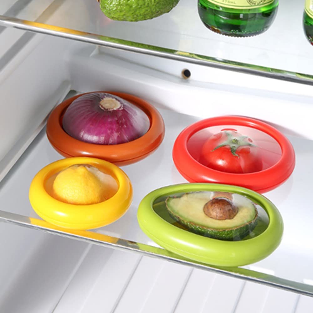 OUKEYI Fruit and Vegetable Storage Containers Reusable SiliconeRefrigerator Box Storage Bowls Saver Holder Keeper foronion, Tomato, Lemon, and avocado ,Refrigerator Vegetable Crisper 4Pieces