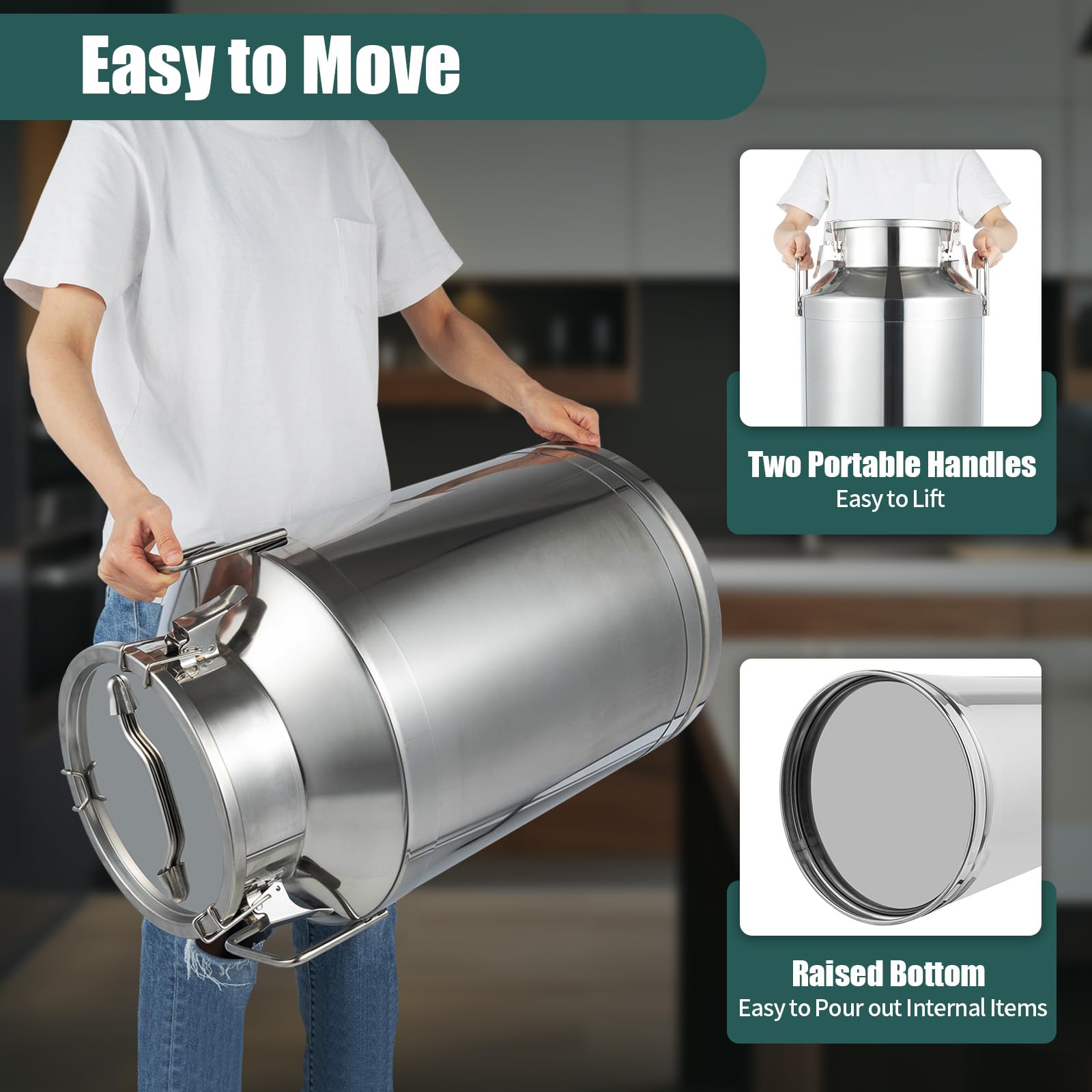 EcoTypee 15.85Gal/60L Milk Can - 201 Stainless Steel Milk Jug,Thick Handle with Sealed Lid Heavy Duty Milk Bucket Wine for Kitchen, Rice Cereal Grain Canisters Container