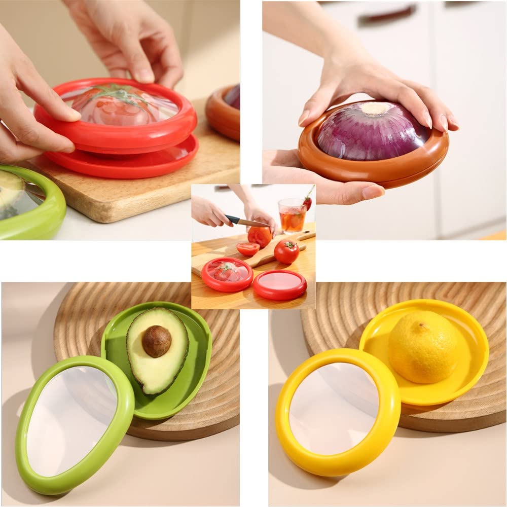 OUKEYI Fruit and Vegetable Storage Containers Reusable SiliconeRefrigerator Box Storage Bowls Saver Holder Keeper foronion, Tomato, Lemon, and avocado ,Refrigerator Vegetable Crisper 4Pieces