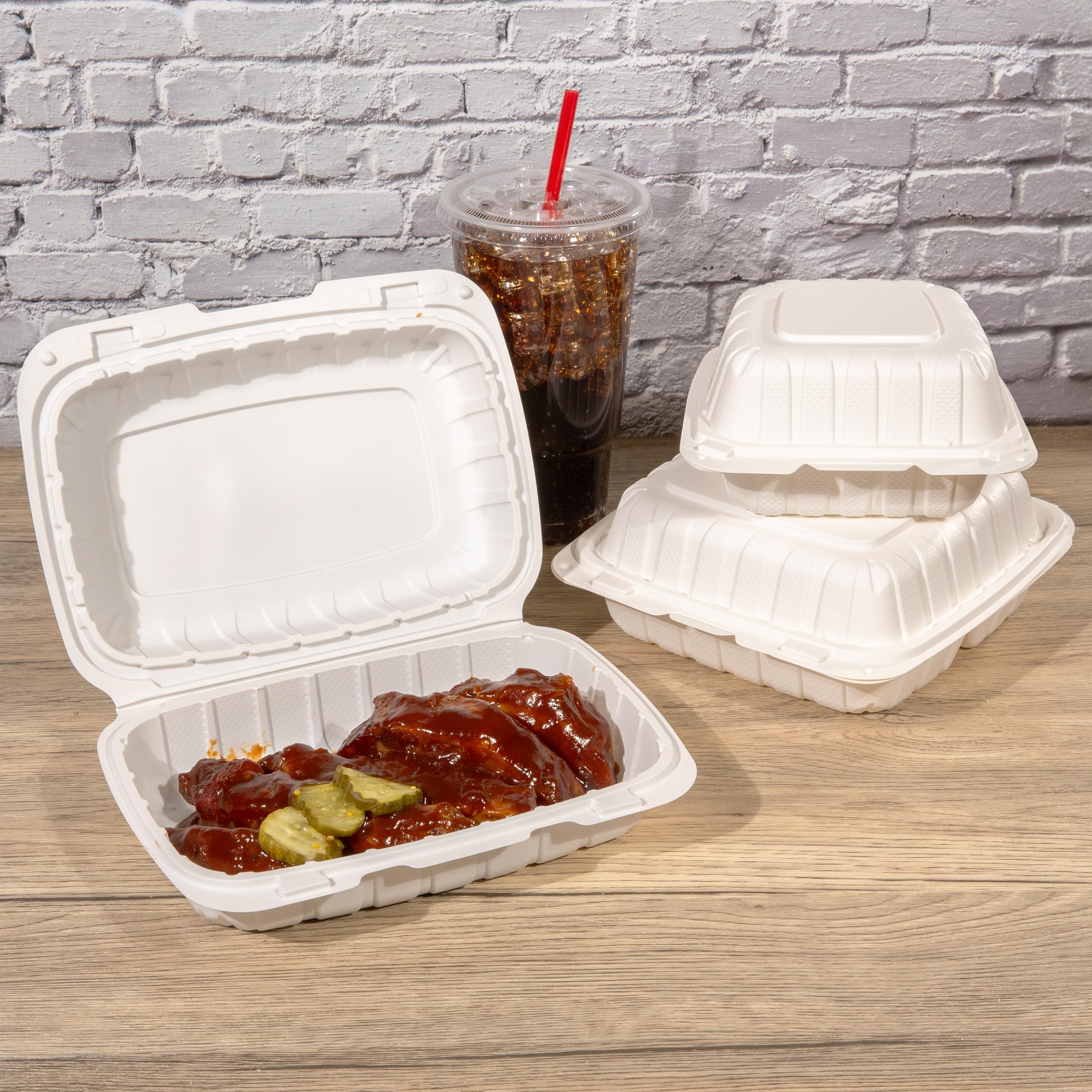 CIAO! 9"x6"x3" MFPP White Hinged Container With Lid 1 Compartment (Case of 200)