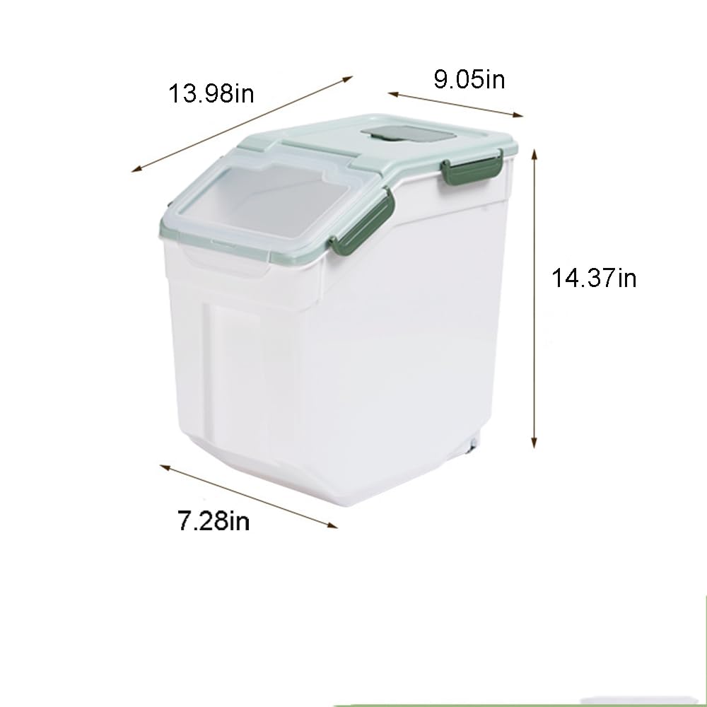 Begino Large Flour Storage Container Bin 25lb, Airtight Rice Storage Containers with Wheels Seal Locking Lid, BPA Free with Measuring Cup&Scoop for Flour, Rice, Grain(Green)