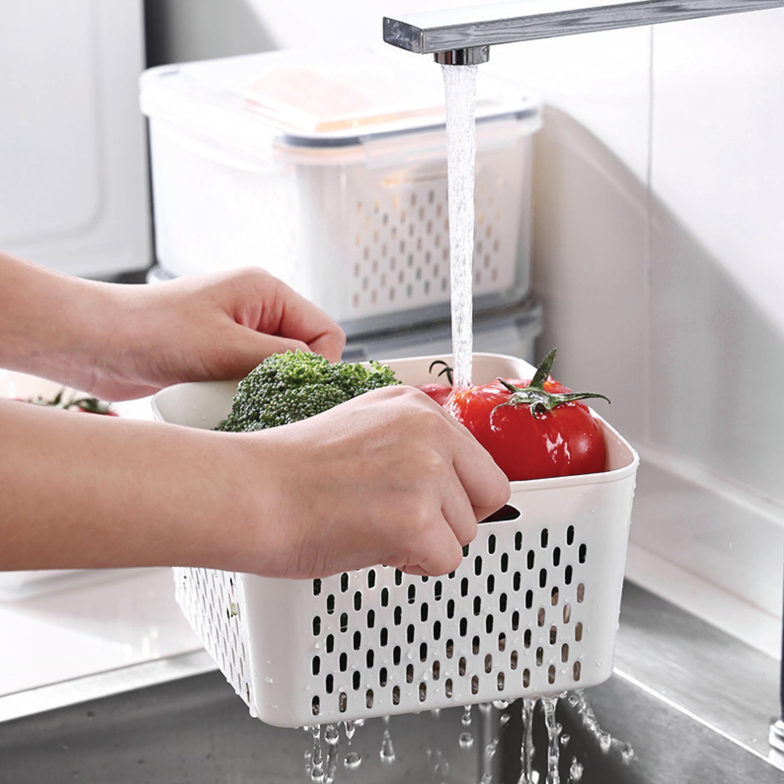 AVUX Fruit Storage Containers for Fridge (4 Pcs) Air Tight Food Storage Bins with Lid | Leak-Proof Rectangular Containers to Keep Fruits, Berries, Veggies, and Salad Fresh for Longer