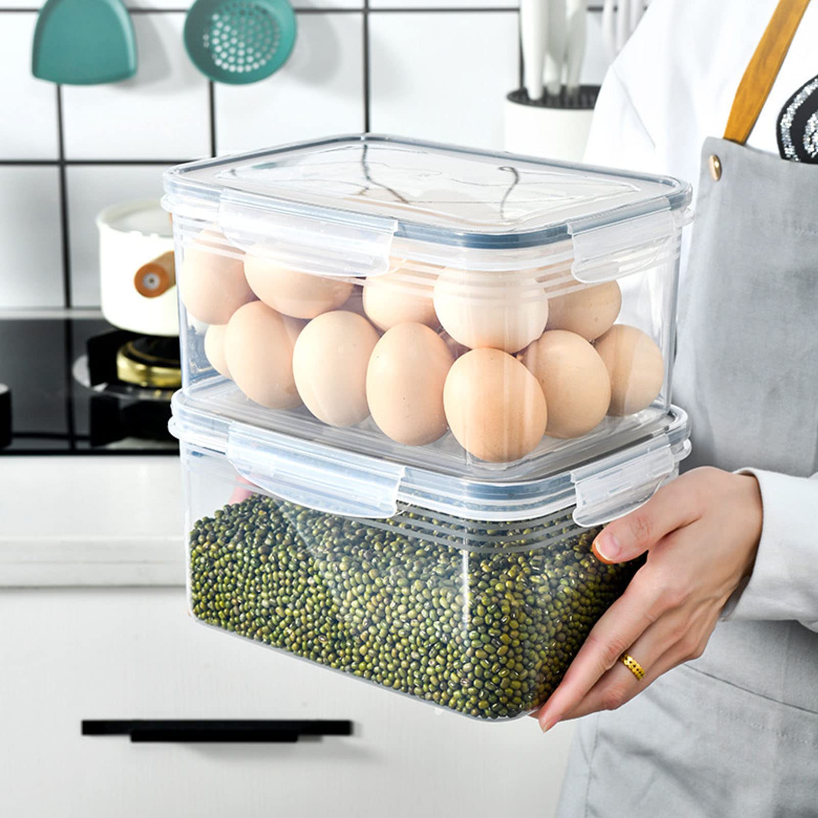 Fruit Storage Container for Fridge, Vegetable Produce Storage Saver Containers with Lid for Refigerator, Food Storage Containers with Colander, Plastic Fresh Keeper for Fruit Vegetable(3300ML)