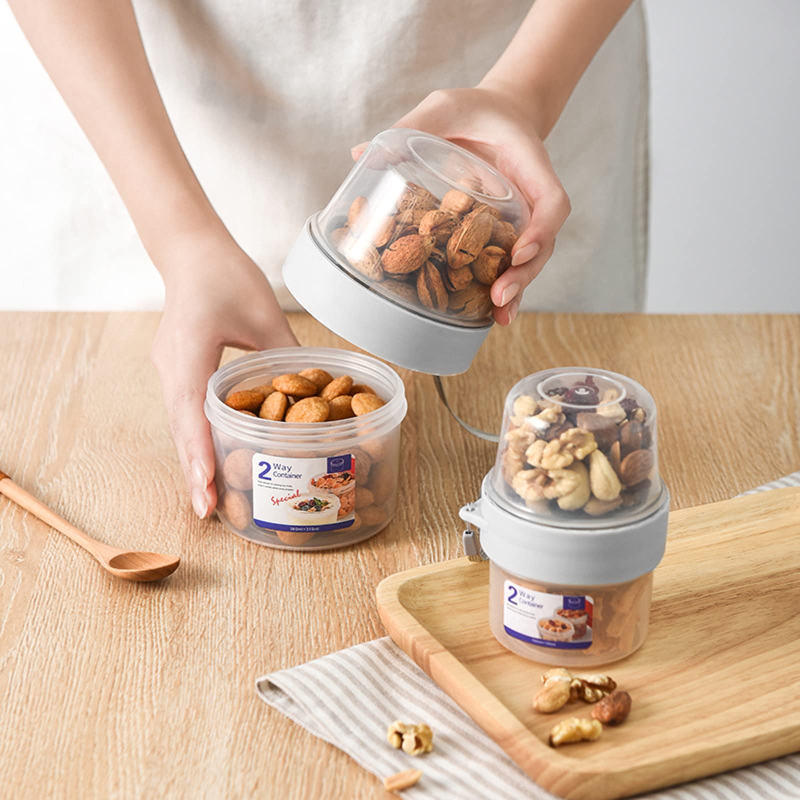 Lrnn Portable Cereal Cup Breakfast On The Go Cups Sealed Double Layer Food Storage Containers for Yogurt Fruit Breakfast Oatmeal (310+360ml)