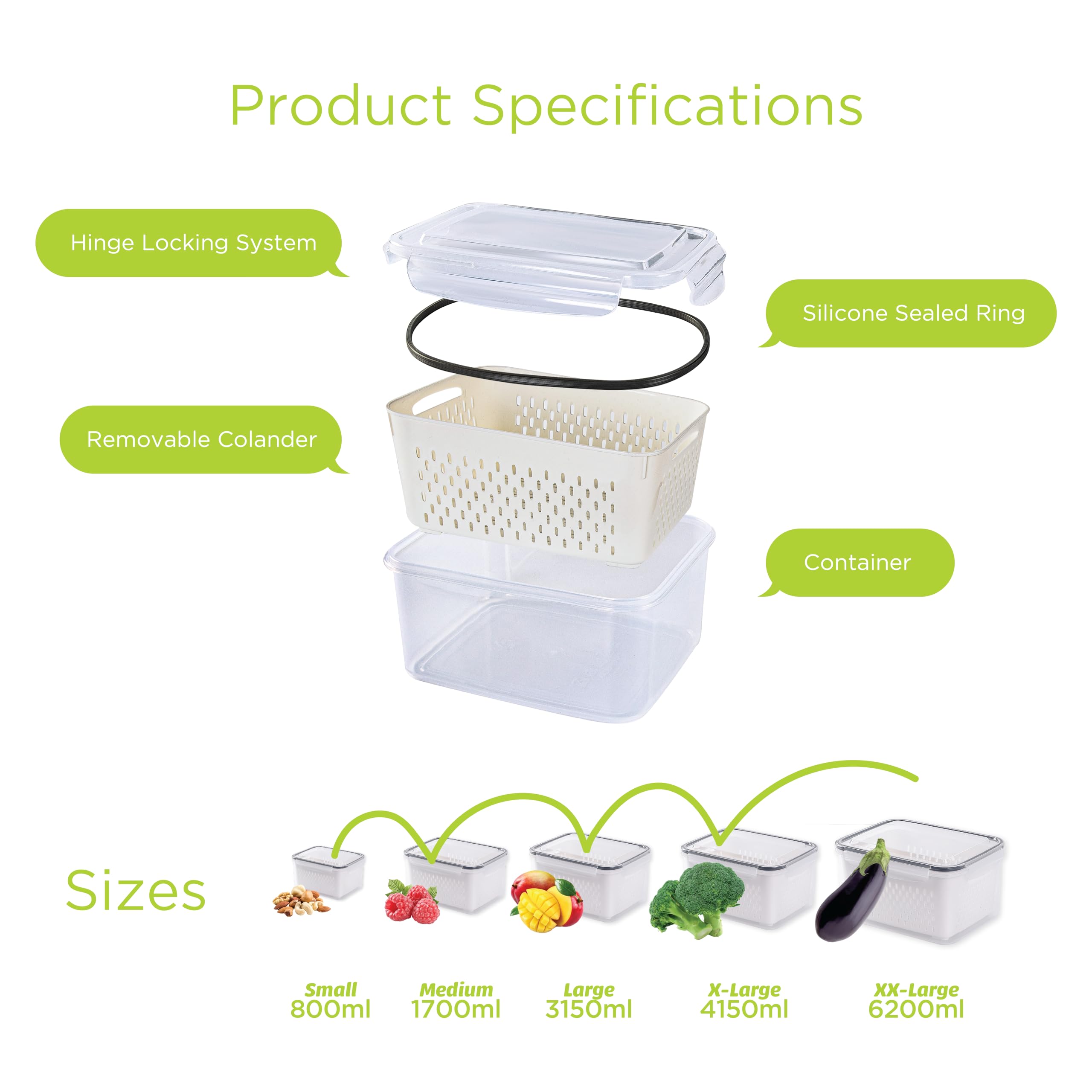 AVUX Fruit Storage Containers for Fridge (4 Pcs) Air Tight Food Storage Bins with Lid | Leak-Proof Rectangular Containers to Keep Fruits, Berries, Veggies, and Salad Fresh for Longer