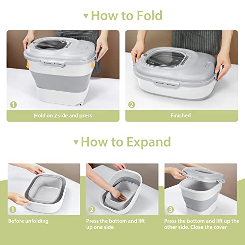 Rice Container Cereal Food Storage, Lockcoo Collapsible Airtight Rice Dispenser 20 to 50 Lbs with Measuring Cup & Wheels, Dry Food Flour Sugar Storage Container Large Kitchen Pantry Holder, Grey