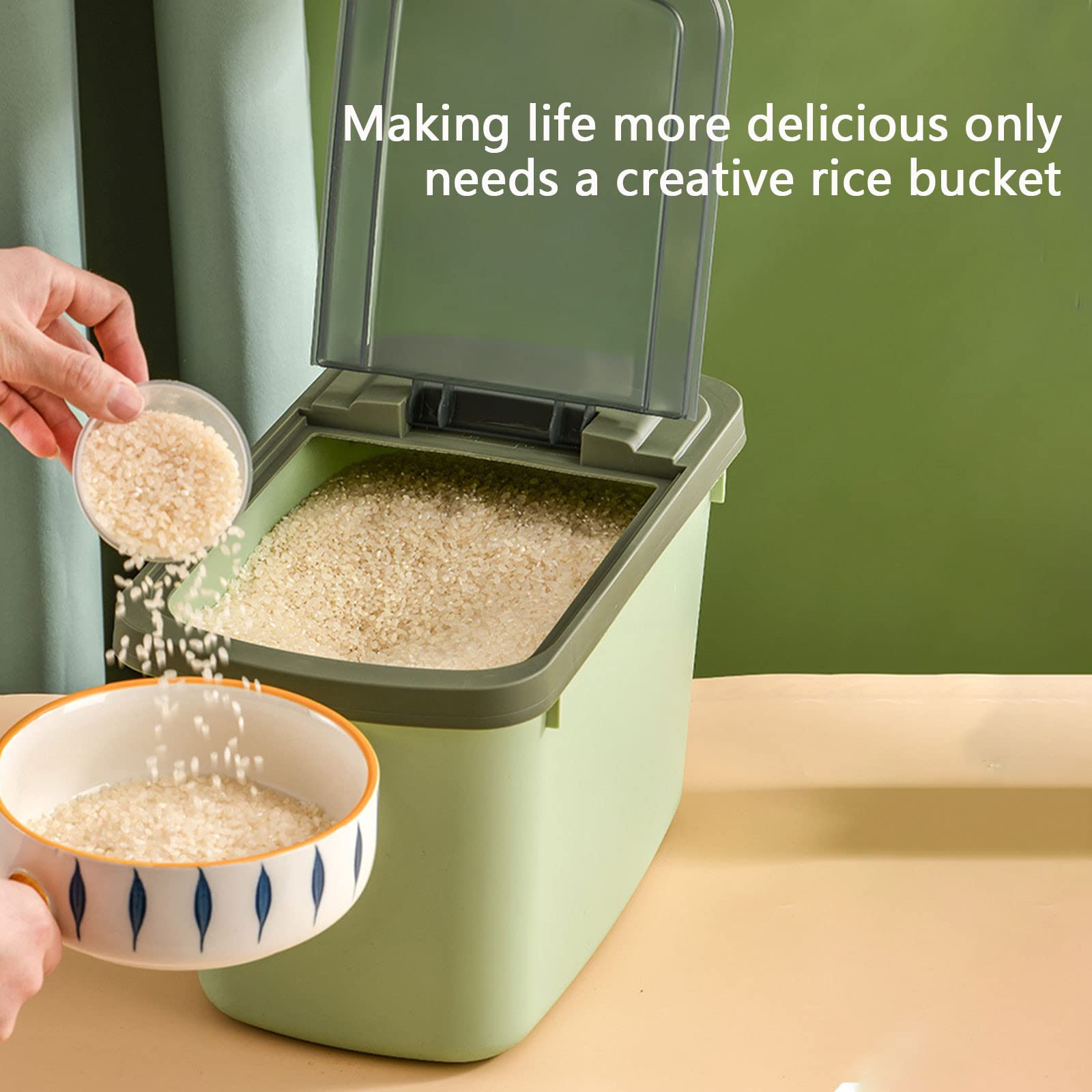 Food Storage Containers With Lids, Airtight Rice Dispenser, Large Capacity Storage Bins, BPA Free Plastic Sealed Holder Bin Dispenser, Pet Food Container, Rice Bucket for Cereal Grain Flour (green)