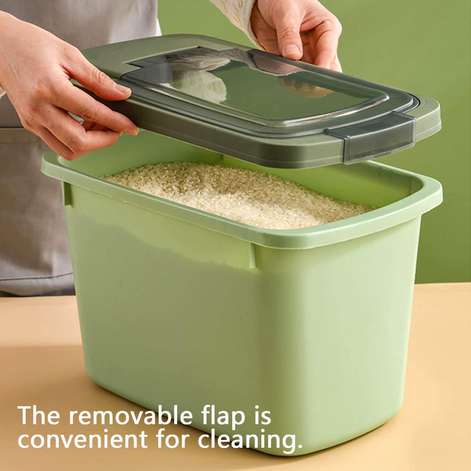 Food Storage Containers With Lids, Airtight Rice Dispenser, Large Capacity Storage Bins, BPA Free Plastic Sealed Holder Bin Dispenser, Pet Food Container, Rice Bucket for Cereal Grain Flour (green)