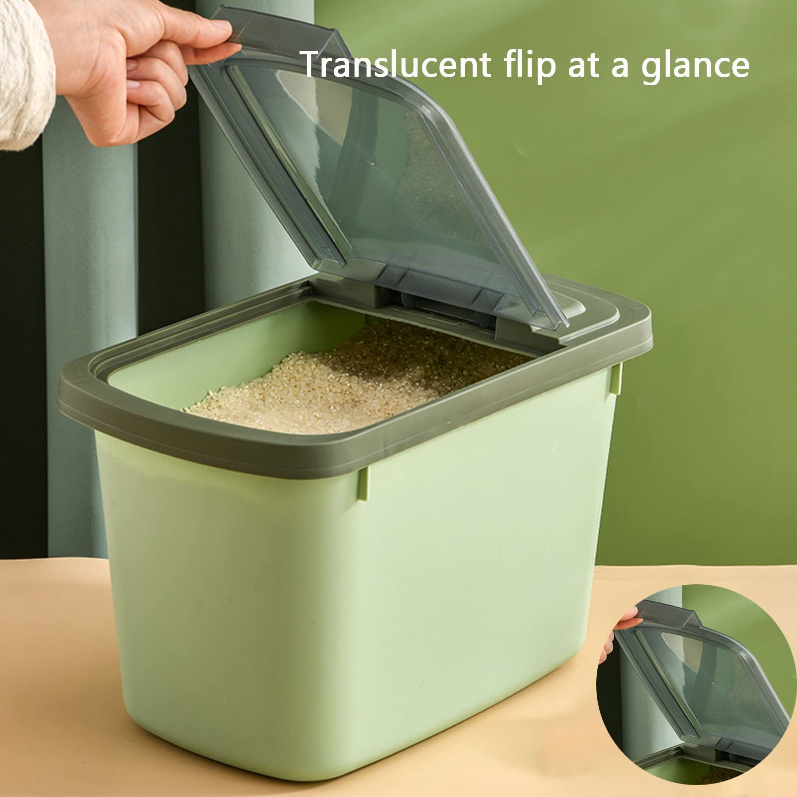 Food Storage Containers With Lids, Airtight Rice Dispenser, Large Capacity Storage Bins, BPA Free Plastic Sealed Holder Bin Dispenser, Pet Food Container, Rice Bucket for Cereal Grain Flour (green)