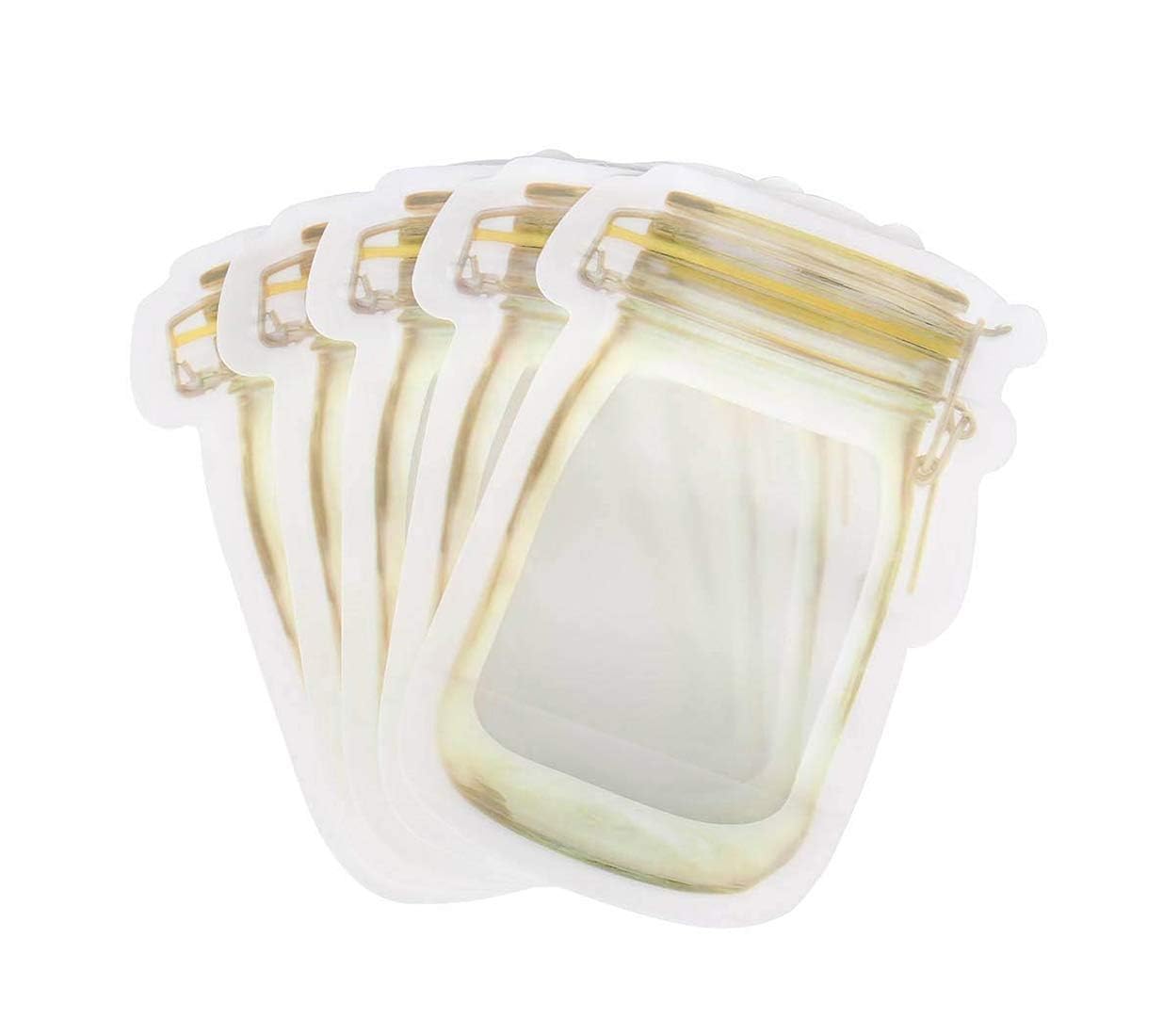 60Pcs 3 Color Mixed Food Saver Storage Bags Mason Jar Pattern Reusable Portable Stand Up Zipper Bags Snack Container Leakproof Package Bag Matt Pouche for Travel Camping (20 yellow 20 Red 20 Blue)