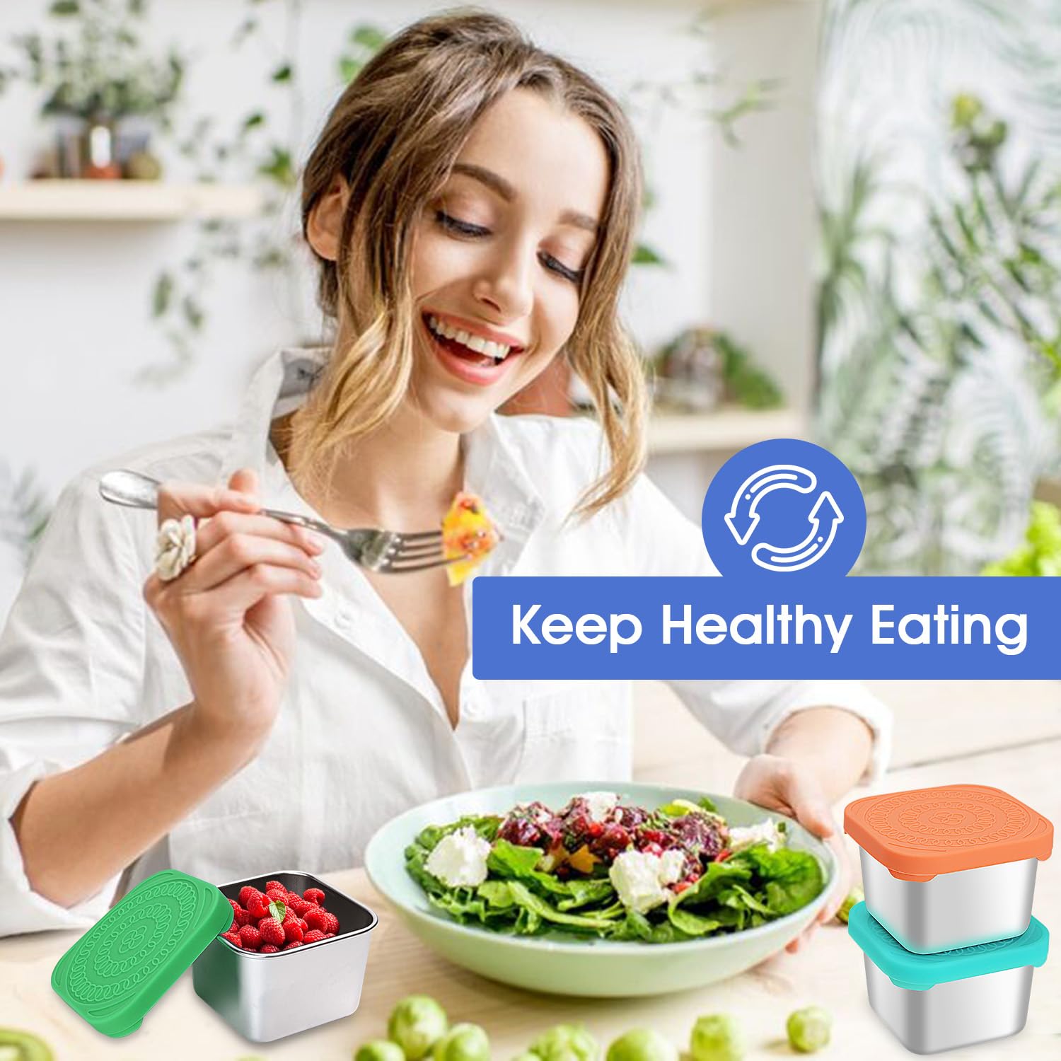 6Pack Stainless Steel Snack Containers, 6oz 304 Stainless Steel Metal Sauce Food Storage Box Containers with Silicone Lids, Reusable Small Portable Leak Proof Food Lunch Boxes Set, Easy Open