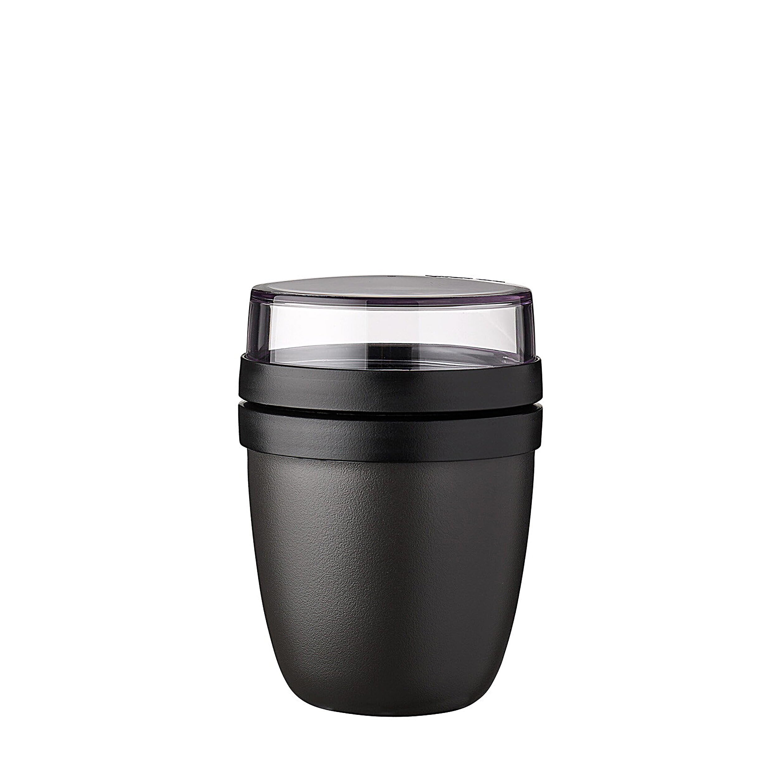 Mepal Overnight Oat jar - Mini - Practical Yoghurt Cup & Muesli Cup - Separate Compartments for Yoghurt & Muesli - Suitable for Freezer, Microwave & Dishwasher - 300 ml + 120 ml - Nordic Black