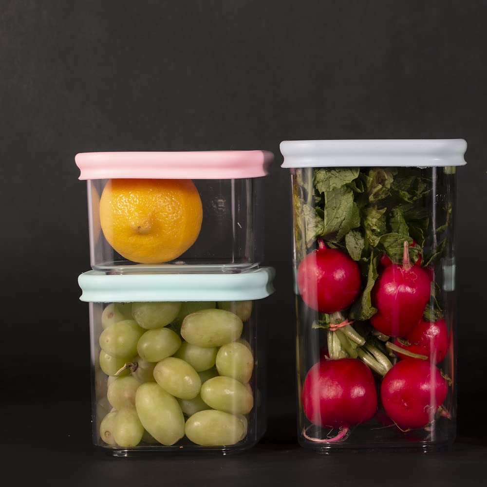 PrepCube Food Storge Continer with Silicon Lid Airtight -3PC Set, BPA-Free, Stackable Freezer Storge, Leftovers Storge, Prep Meal Storge, Kitchen and Pantry Organization Leakproof